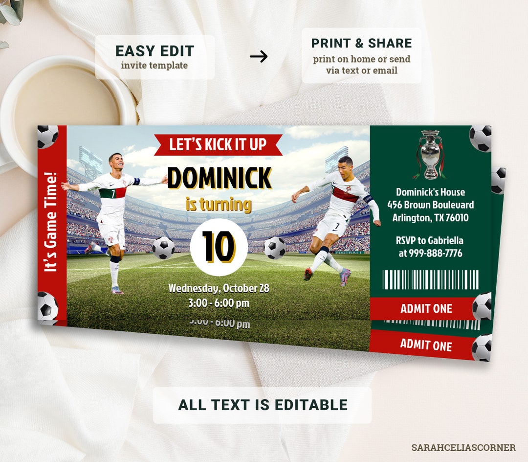 Editable Soccer Ticket Birthday Invitation Template (instant Download ...