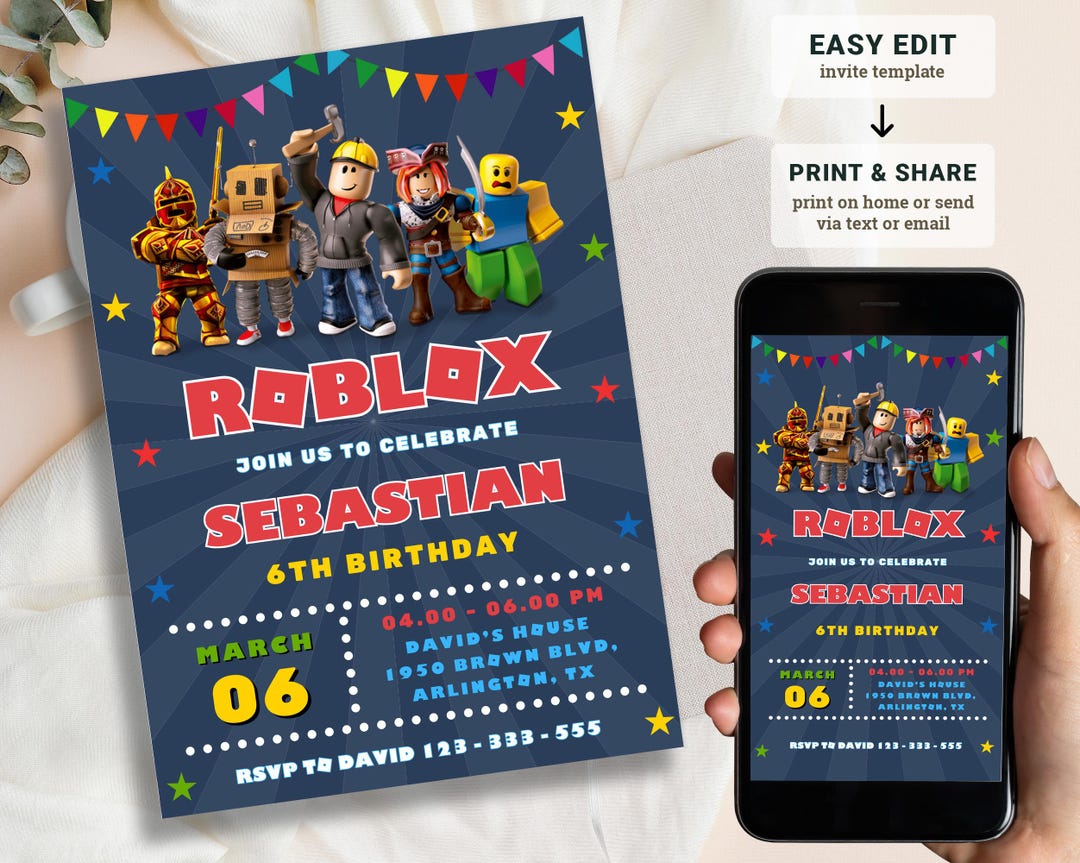 Editable Roblox Birthday Invitation : Party Invite ( Digital Download ...