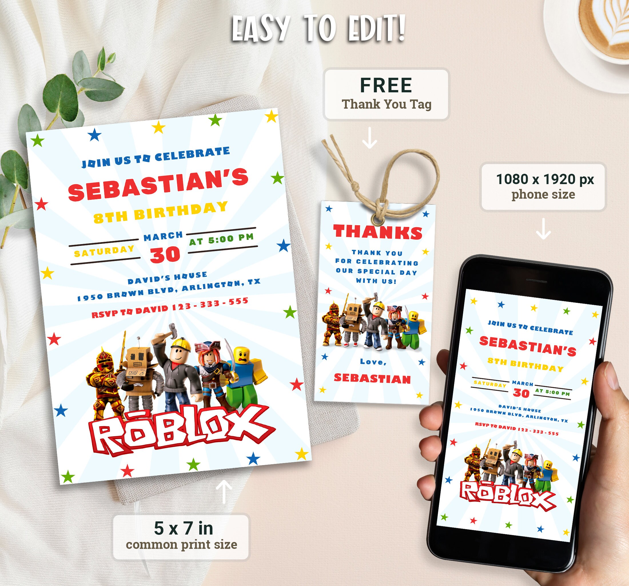 Roblox Invitation, Roblox Invite, Game Party, Roblox Boy Birthday ...