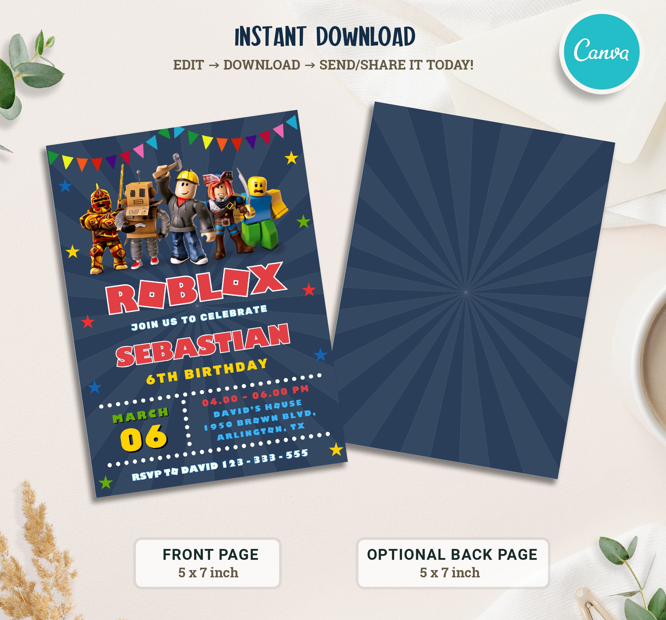 Roblox Invitation, Roblox Invite, Game Party, Roblox Boy Birthday ...