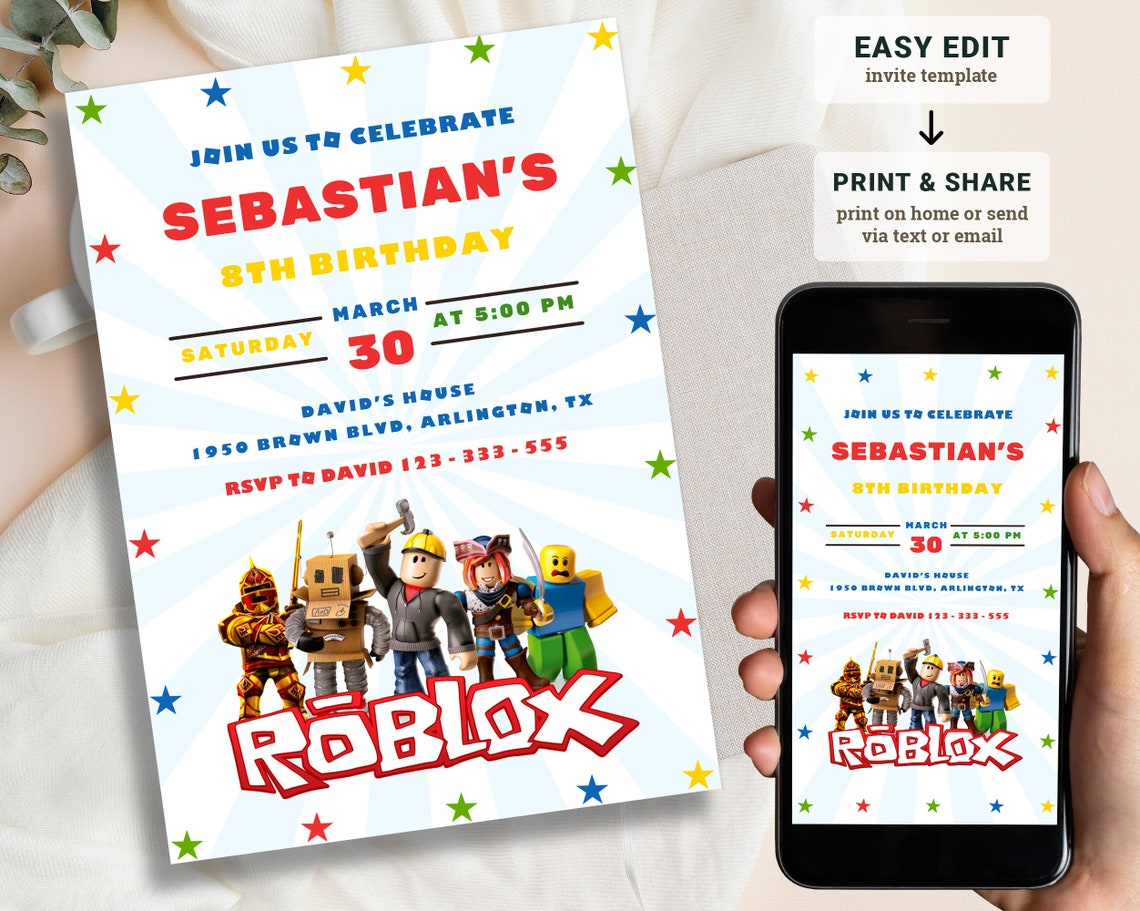 Roblox Invitation, Roblox Invite, Game Party, Roblox Boy Birthday ...