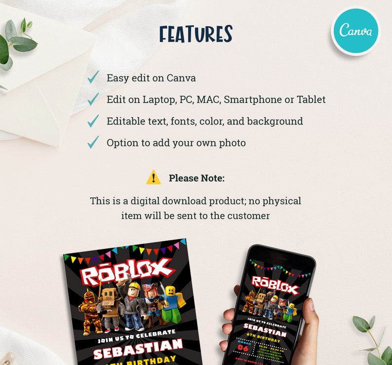 Roblox Invitation, Roblox Invite, Game Party, Roblox Boy Birthday ...