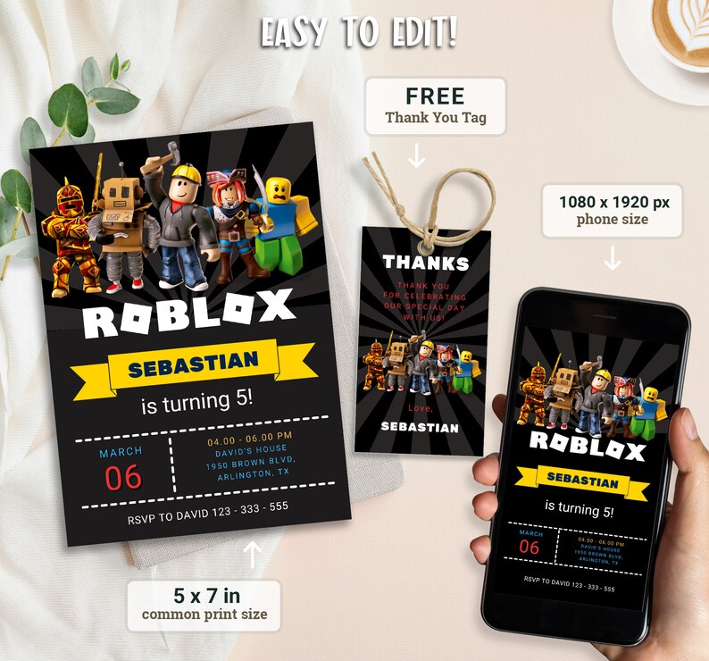 Roblox Birthday Invitation, Roblox Game Party, Roblox Invitation, Kids ...