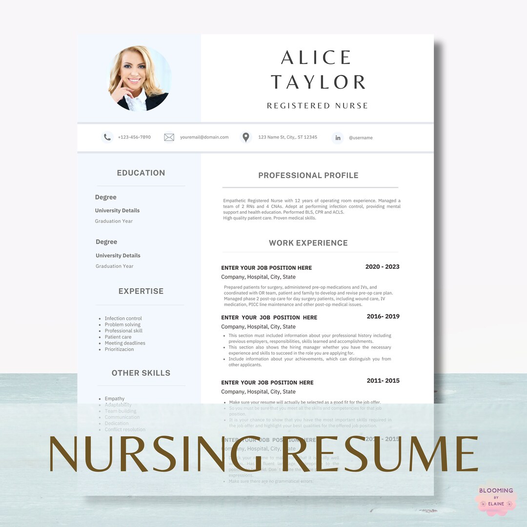 Nursing Resume Template Editable Nurse Resume Nurse Resume & - Etsy