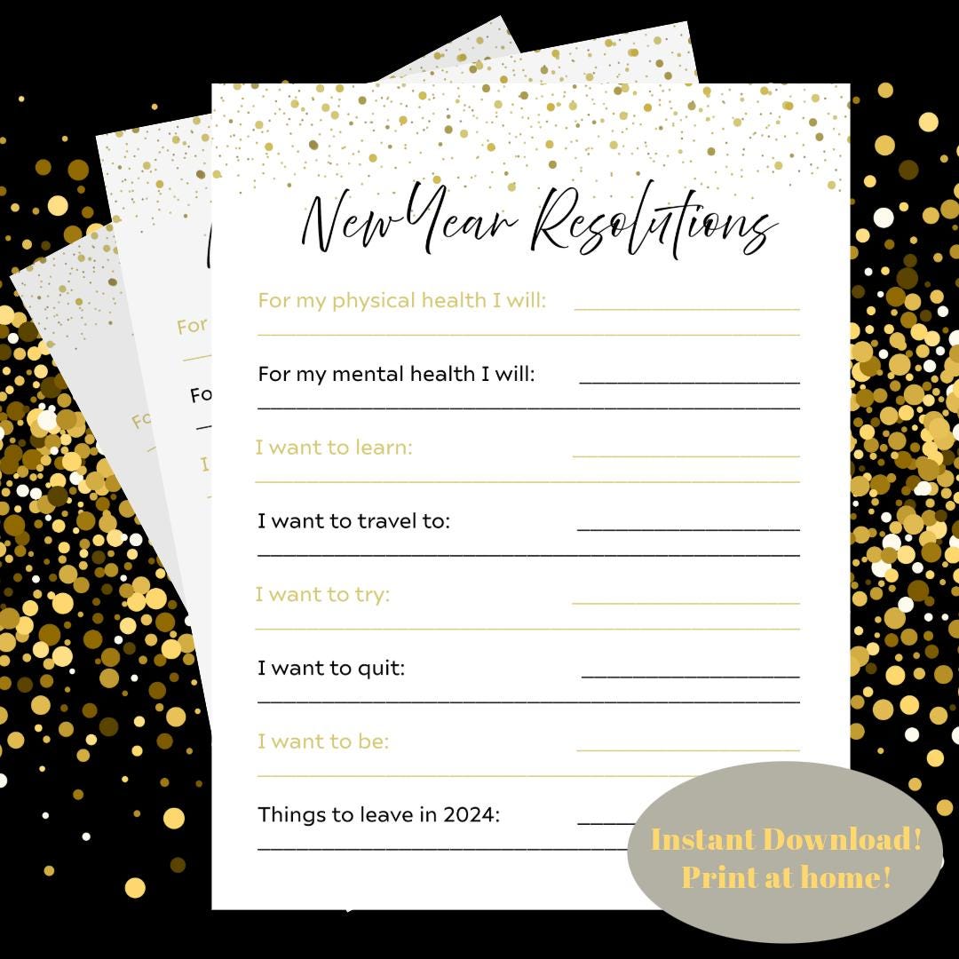 New Year Resolution Printout - Etsy