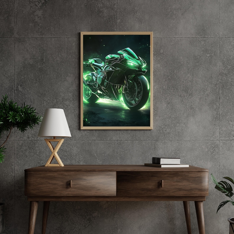 Kawasaki Ninja H2R Poster, Motorcycle Wall Art, Superbike Decor ...
