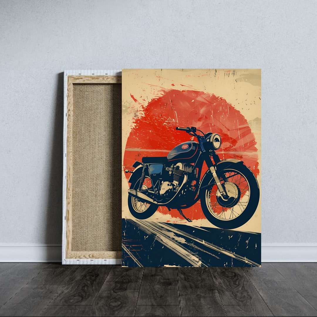 Vintage Motorcycle Poster, Gift for Motor Biker, Retro Motorbike Art ...