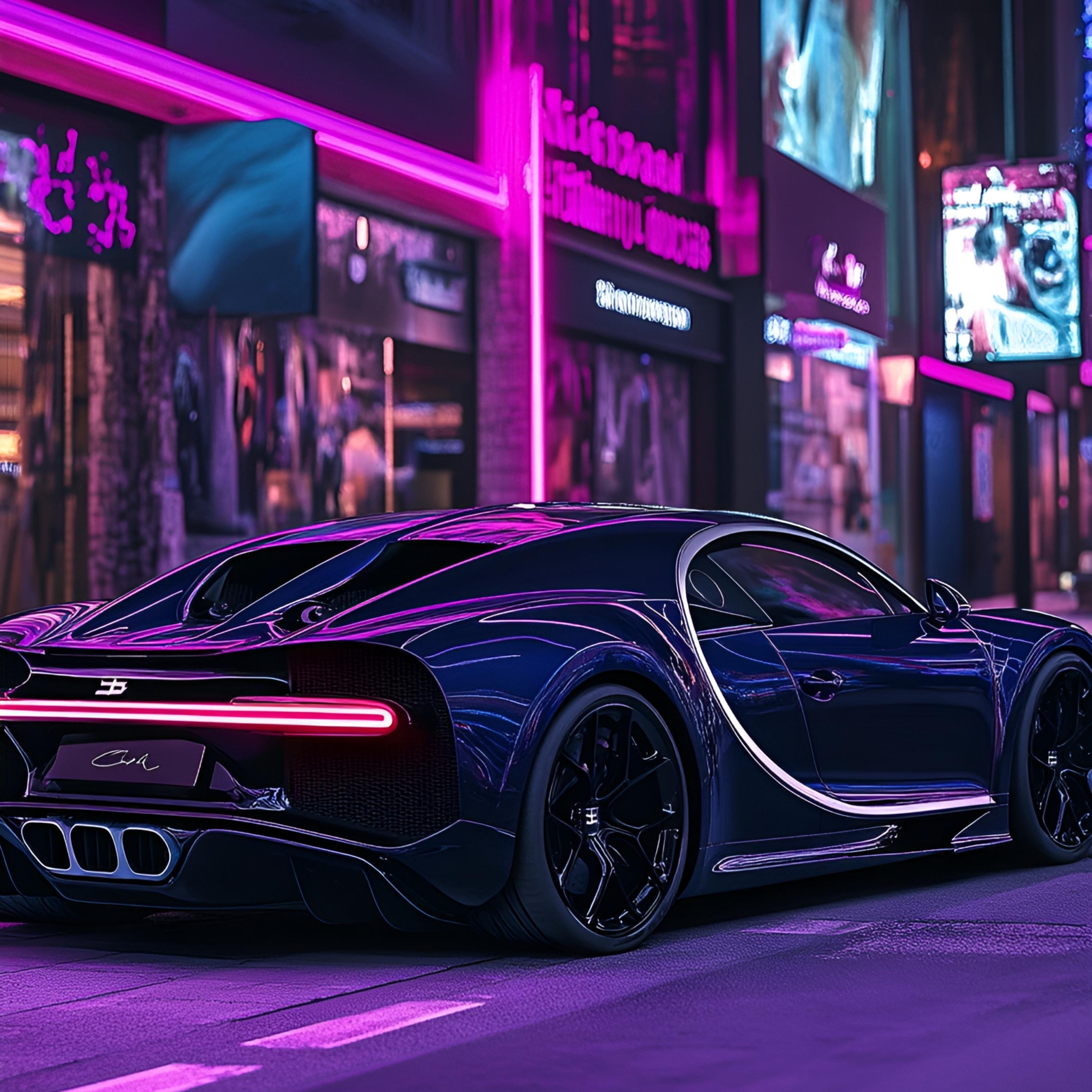 Bugatti Chiron Poster: Neon Night Supercar Photography (digital ...