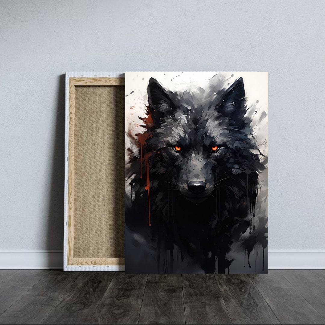 Black Wolf Watercolor Art, Animal Wall Print, Wolf Poster, Wildlife ...