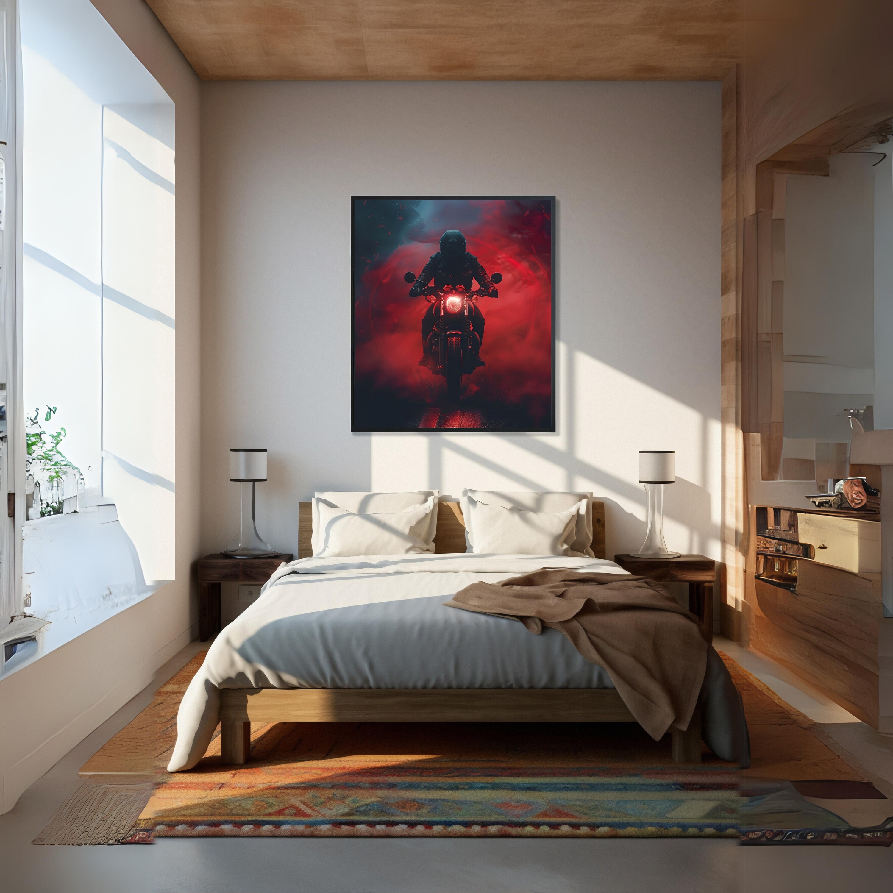 Dark Rider Motorcycle Poster, Black Motorcycle Art, Gift for Motorbike ...