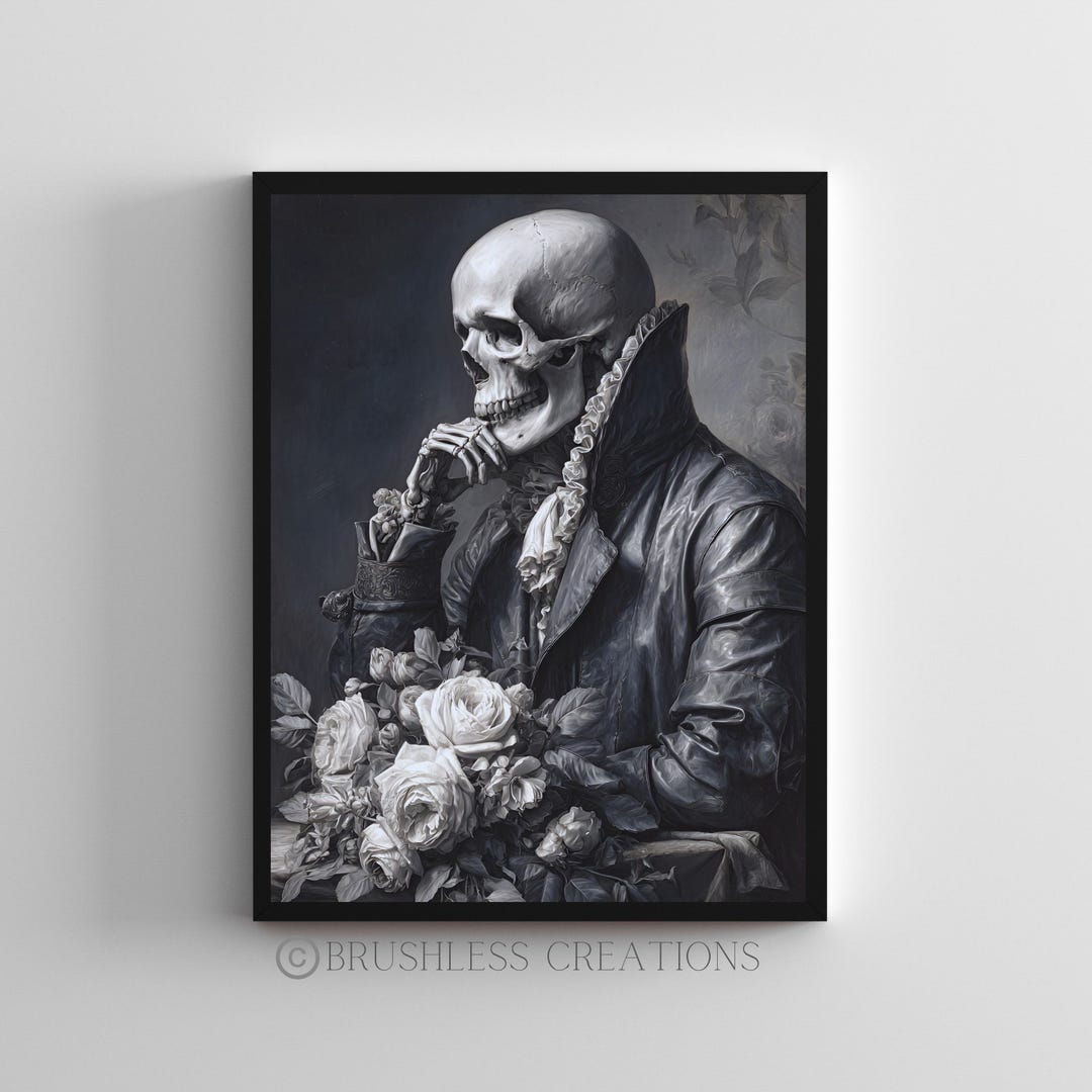 Gothic Thinking Skeleton Portrait Print: Victorian Skull Art (digital ...