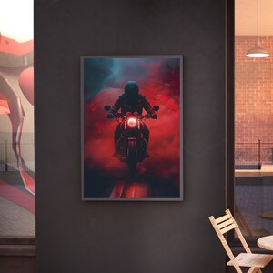 Dark Rider Motorcycle Poster, Black Motorcycle Art, Gift for Motorbike ...