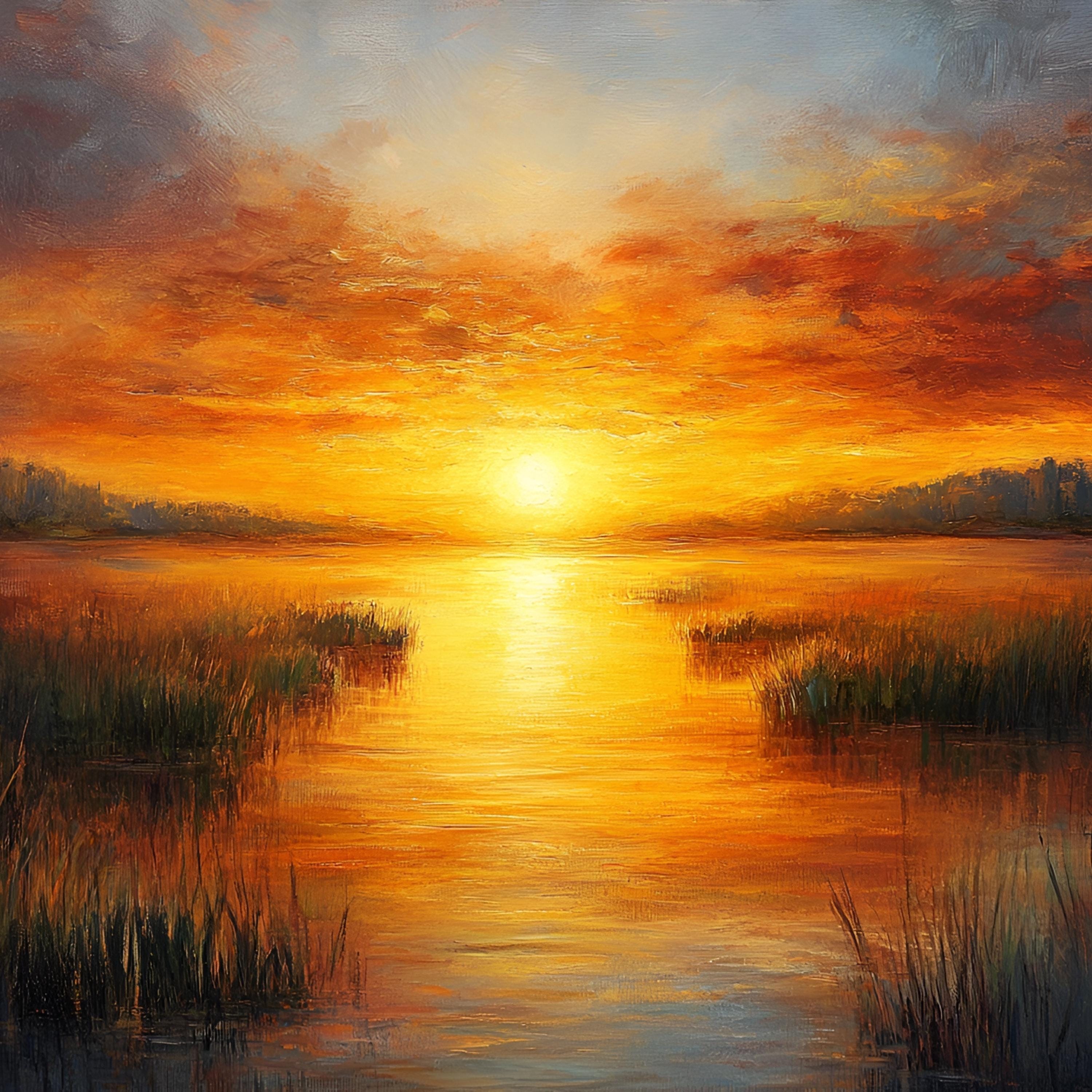 Sunset Painting, Landscape Wall Art, Golden Sunset Canvas, Nature Art ...