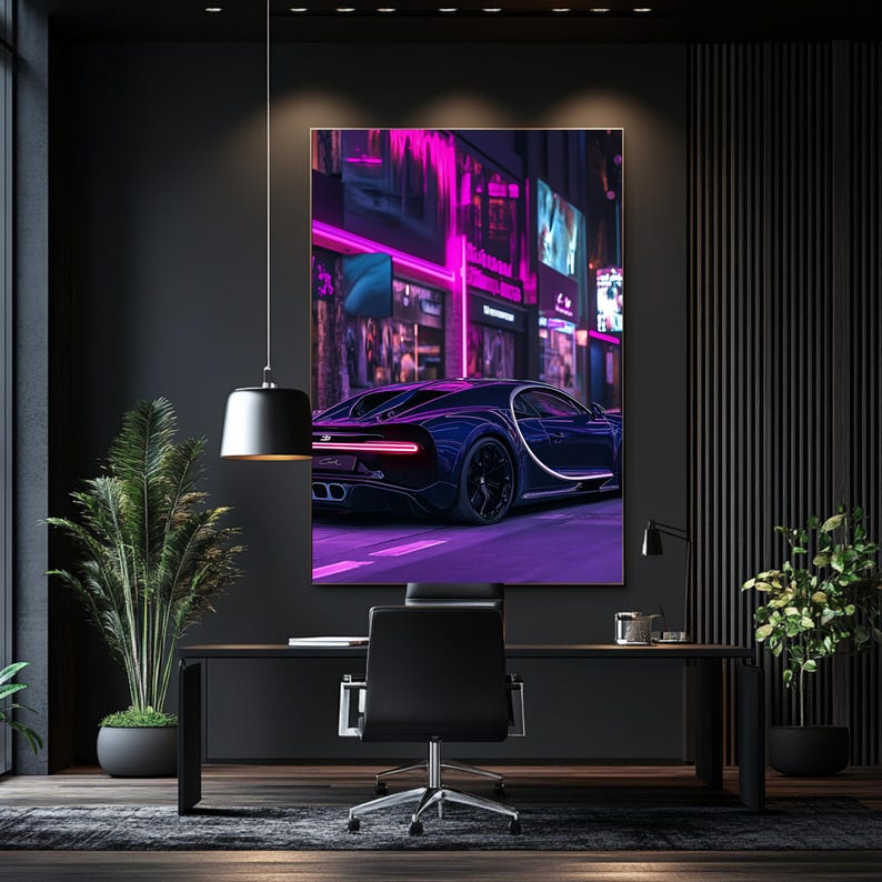Bugatti Chiron Poster: Neon Night Supercar Photography (digital ...