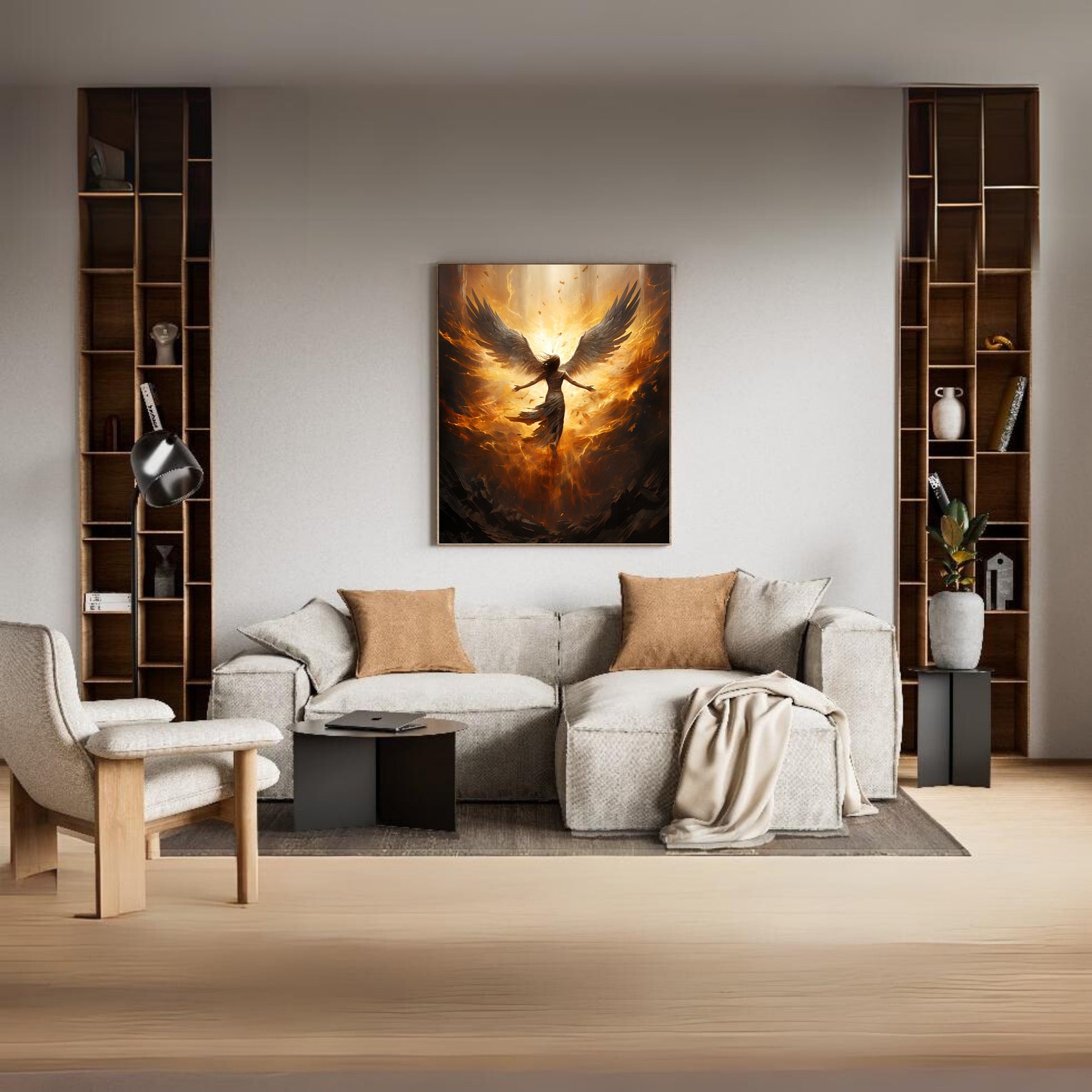 Angelic Beauty: Guardian Angel Woman Print Captivating Room Decor ...