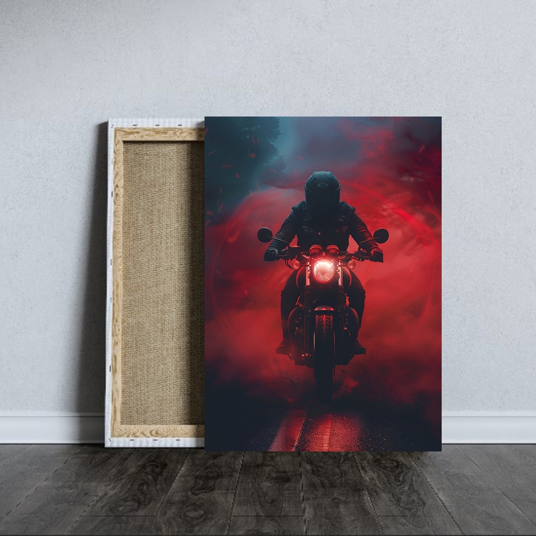 Dark Rider Motorcycle Poster, Black Motorcycle Art, Gift for Motorbike ...