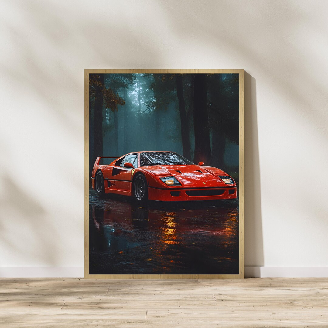 Ferrari F40 Poster: 80s Supercar Photography, Rainy Night (digital ...