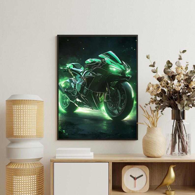 Kawasaki Ninja H2R Poster, Motorcycle Wall Art, Superbike Decor ...