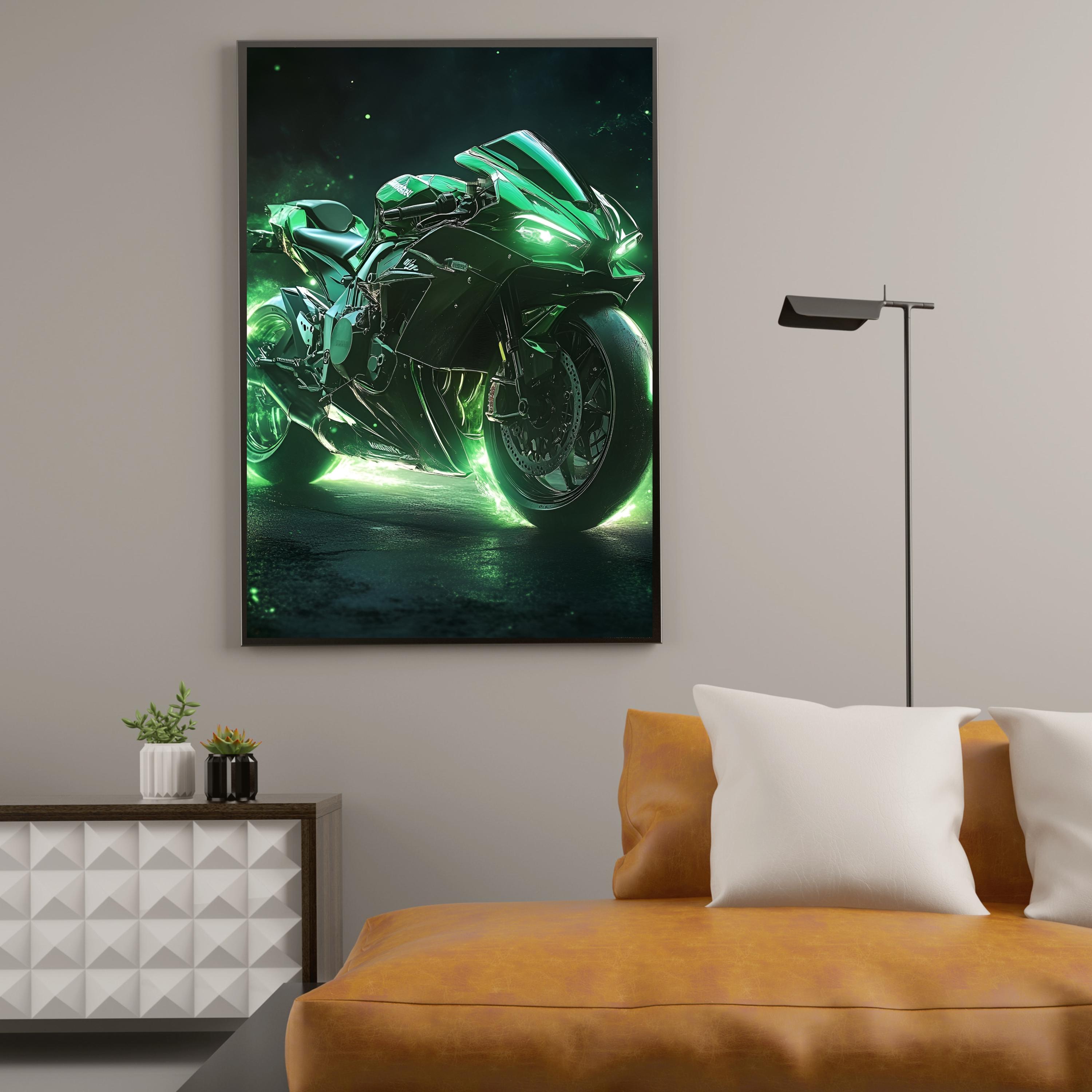 Kawasaki Ninja H2R Poster, Motorcycle Wall Art, Superbike Decor ...