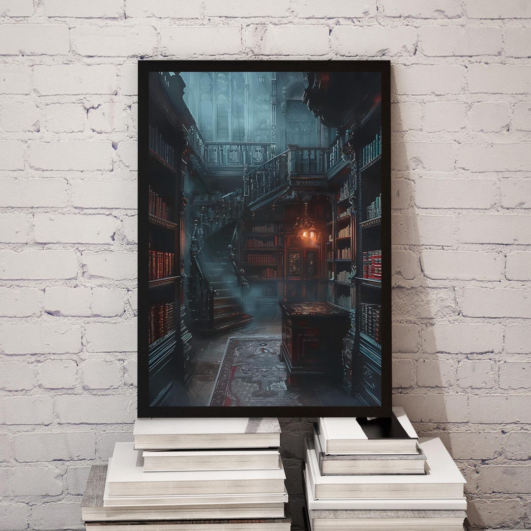 Moody Dark Academia Wall Art, Gothic Library Print, Vintage Book Lover ...