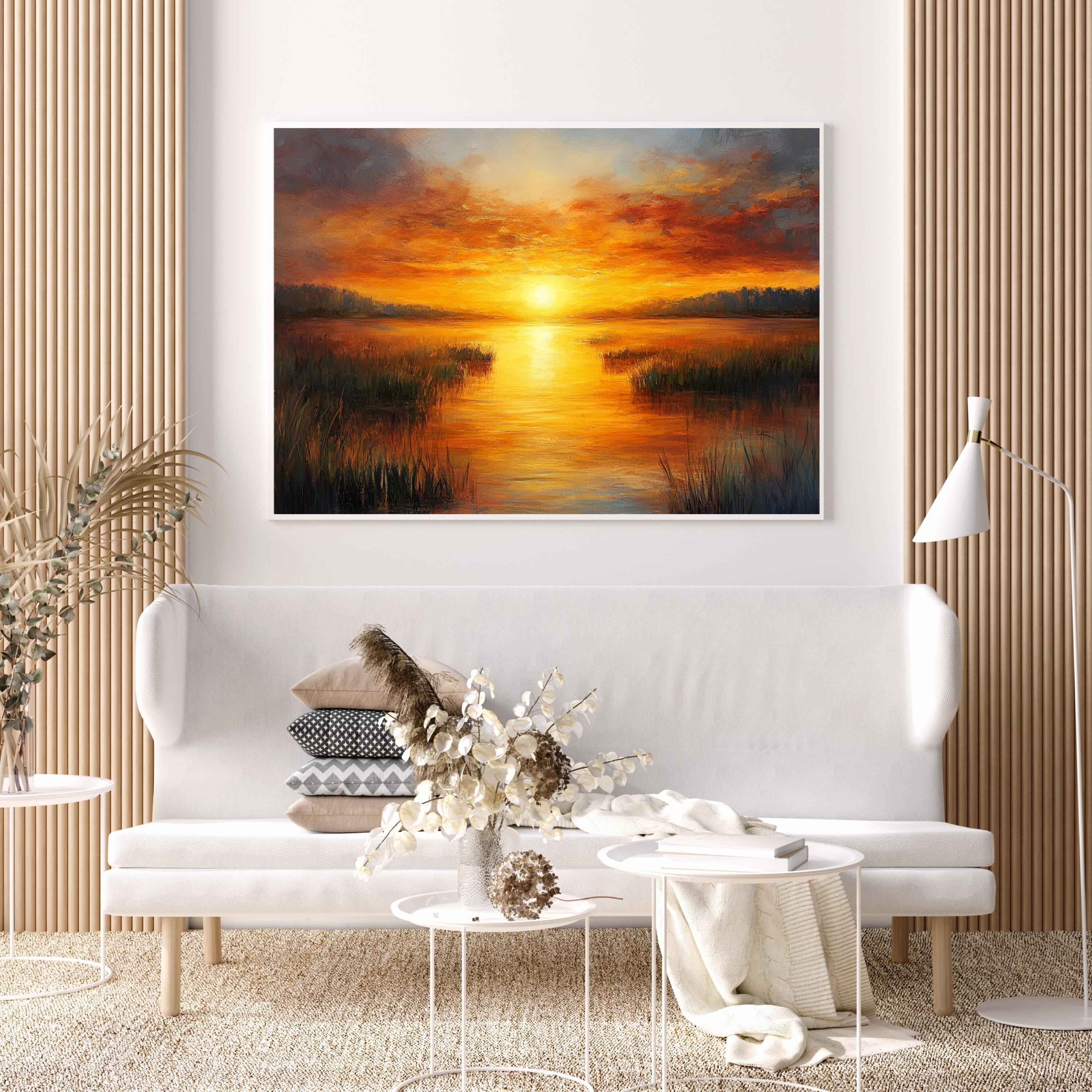 Sunset Painting, Landscape Wall Art, Golden Sunset Canvas, Nature Art ...