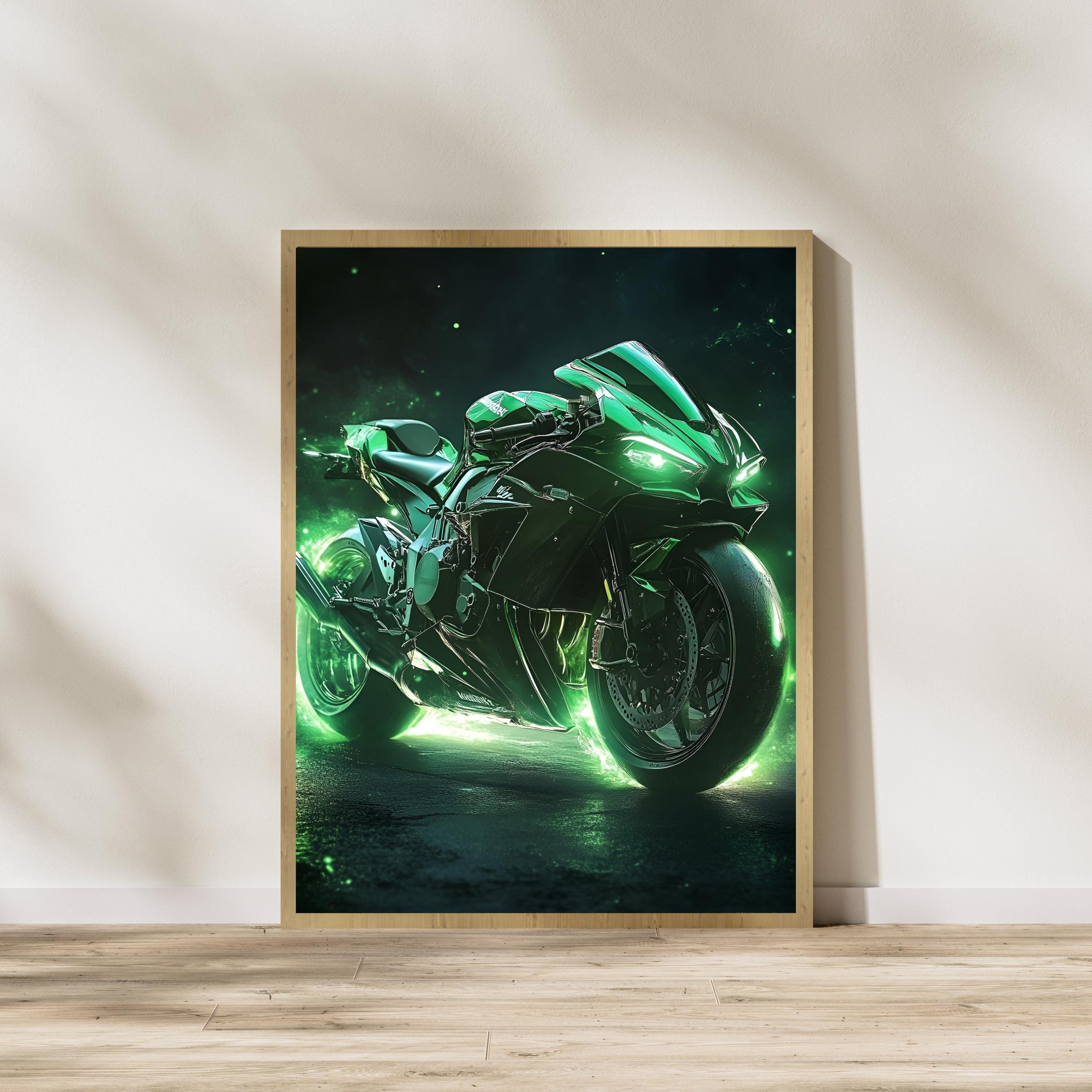 Kawasaki Ninja H2R Poster, Motorcycle Wall Art, Superbike Decor ...
