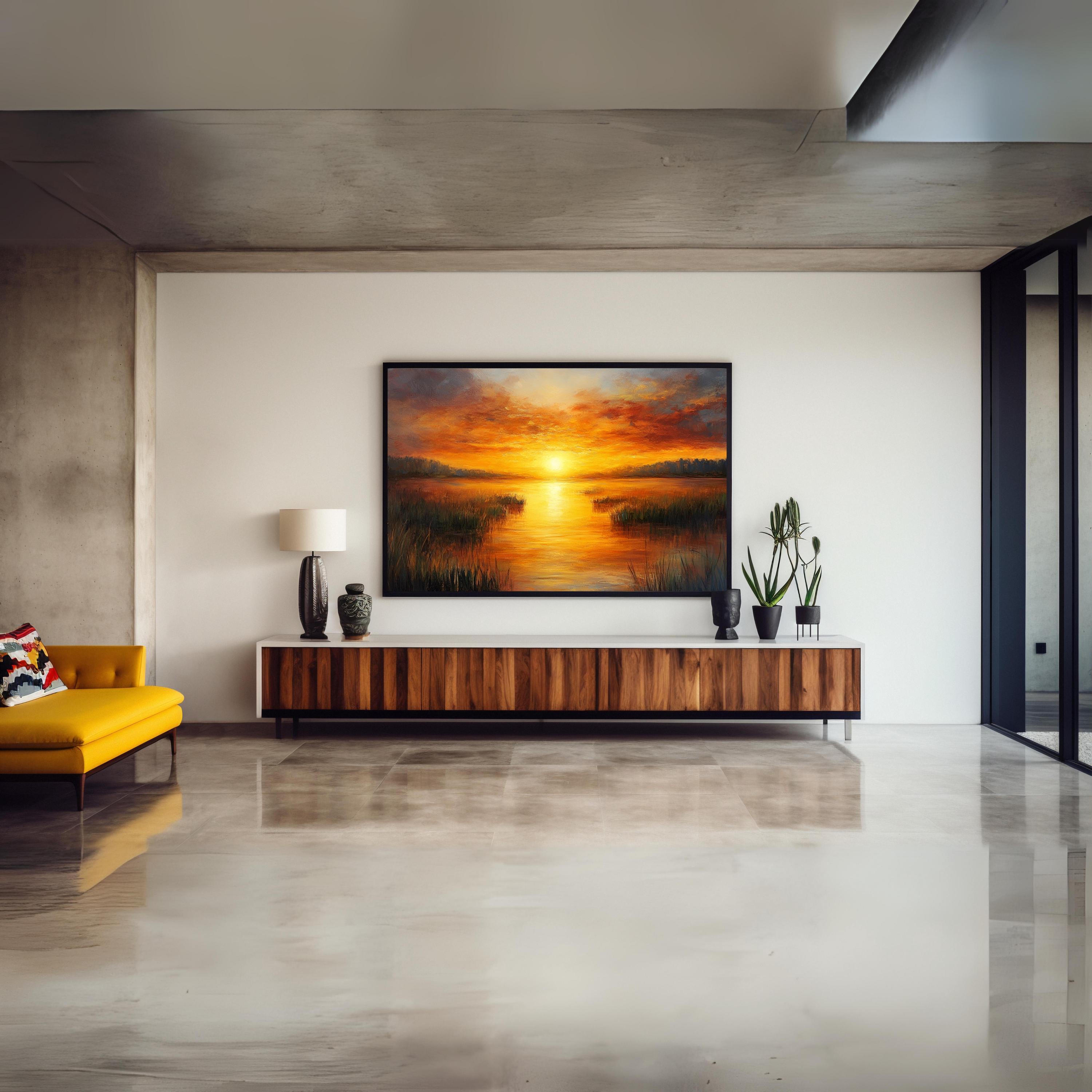 Sunset Painting, Landscape Wall Art, Golden Sunset Canvas, Nature Art ...