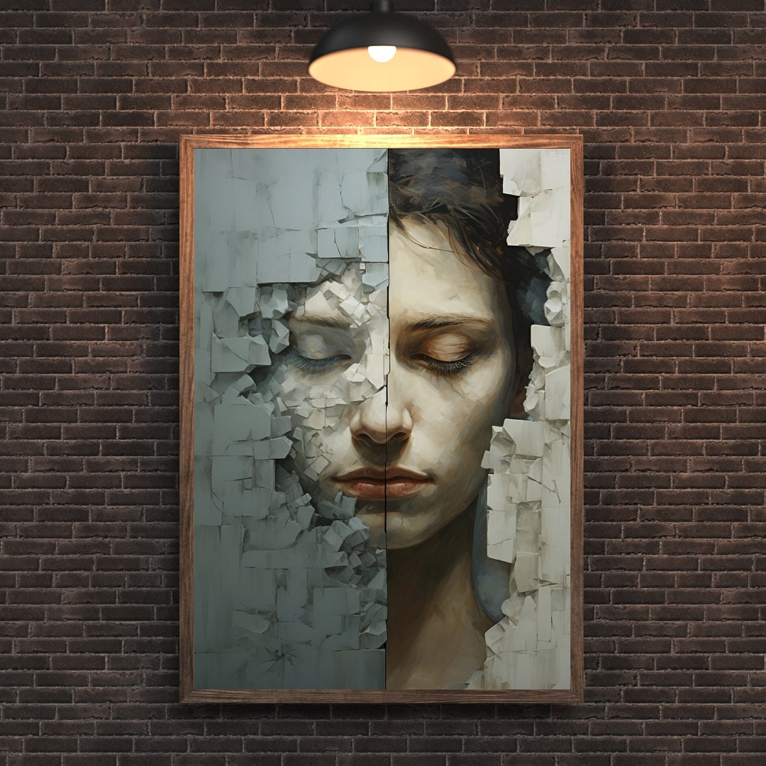Fragmented Serenity: Abstract Woman Portrait Art Print - Modern Wall ...