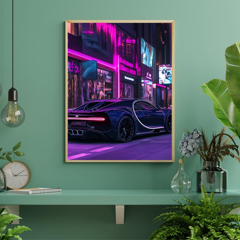Bugatti Chiron Poster: Neon Night Supercar Photography (digital ...