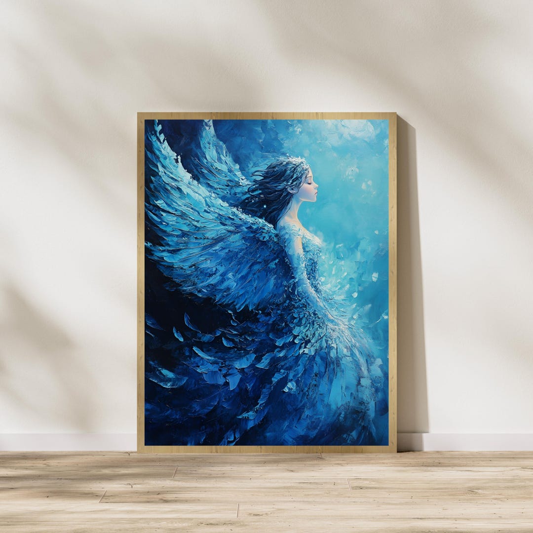 Majestic Angel Poster, Ethereal Blue Angel Art, Fantasy Wall Print ...