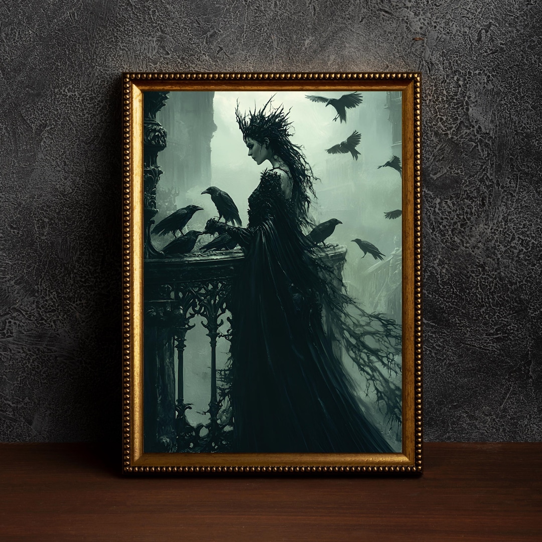Raven Queen Gothic Art Print: Dark Fantasy Woman Portrait (digital ...