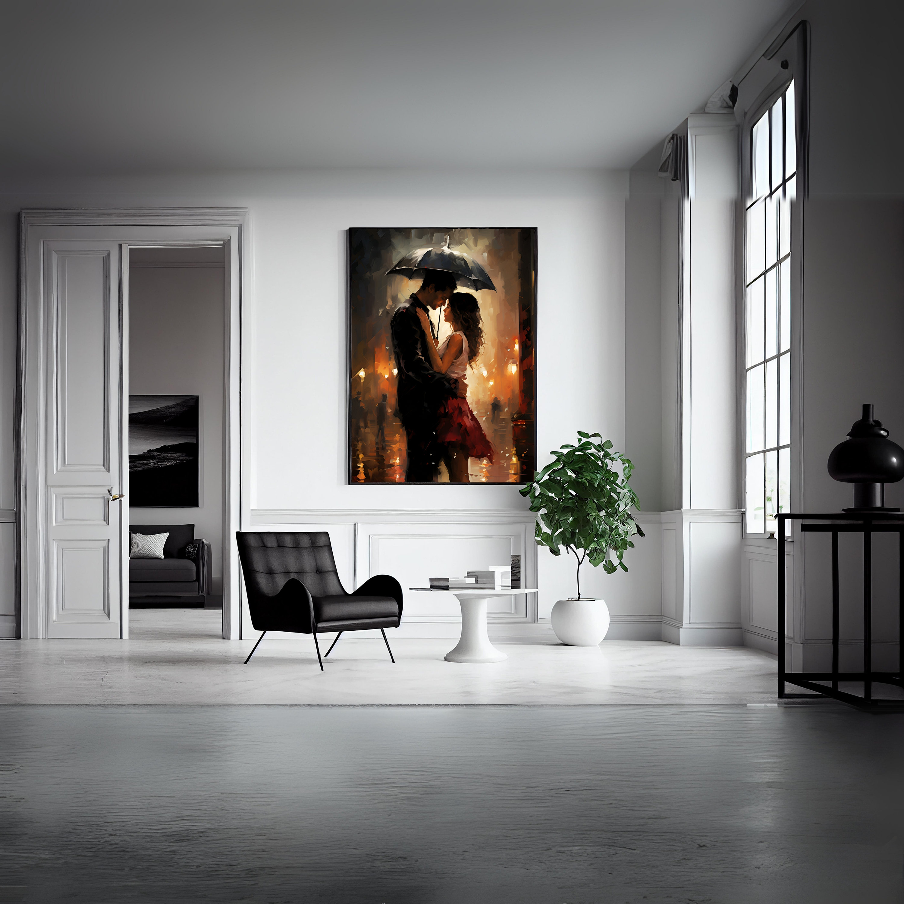 Love in the Rain Wall Art, Romantic Couple, Valentine's Day Love Gift ...