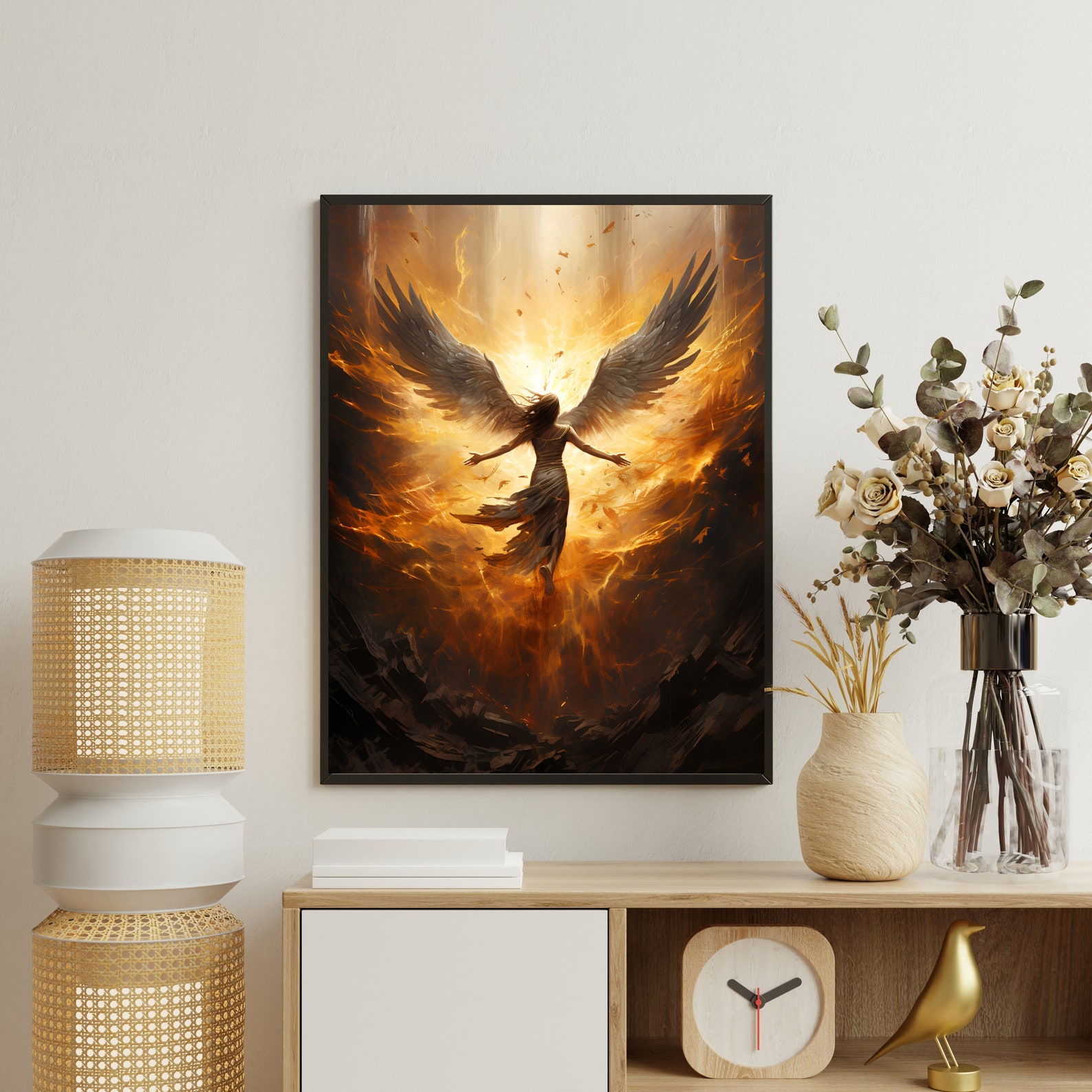 Angelic Beauty: Guardian Angel Woman Print Captivating Room Decor ...