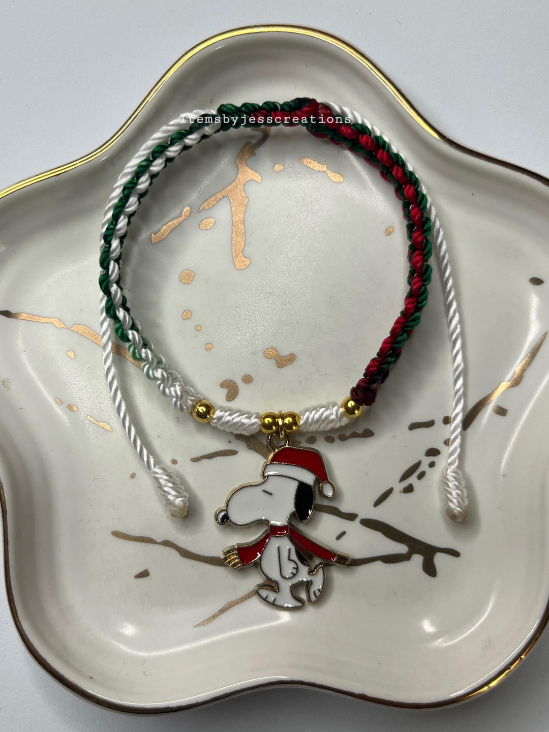 Christmas Snoopy Bracelet, Santa Snoopy Charm, Adjustable, Cute Gift ...