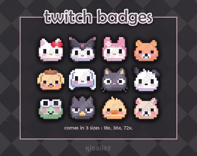 Kawaii Twitch Sub Badge/bit Set (12pc) // Cute Twitch Channel Pixel Art ...