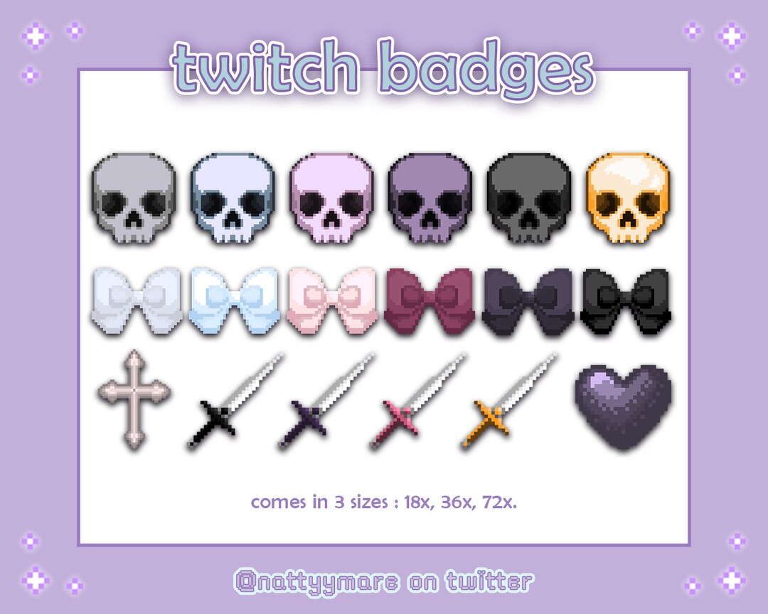 Skull and Bows Twitch Sub Badges/bit Set (18pc) - Etsy
