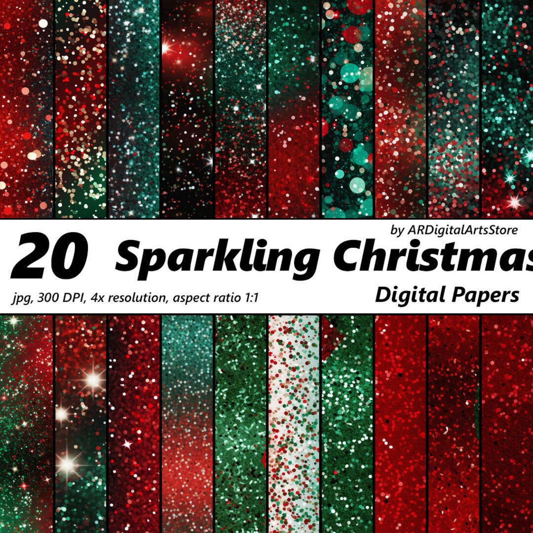 20 Sparkling Glitters Christmas Digital Paper, Pattern Unique ...