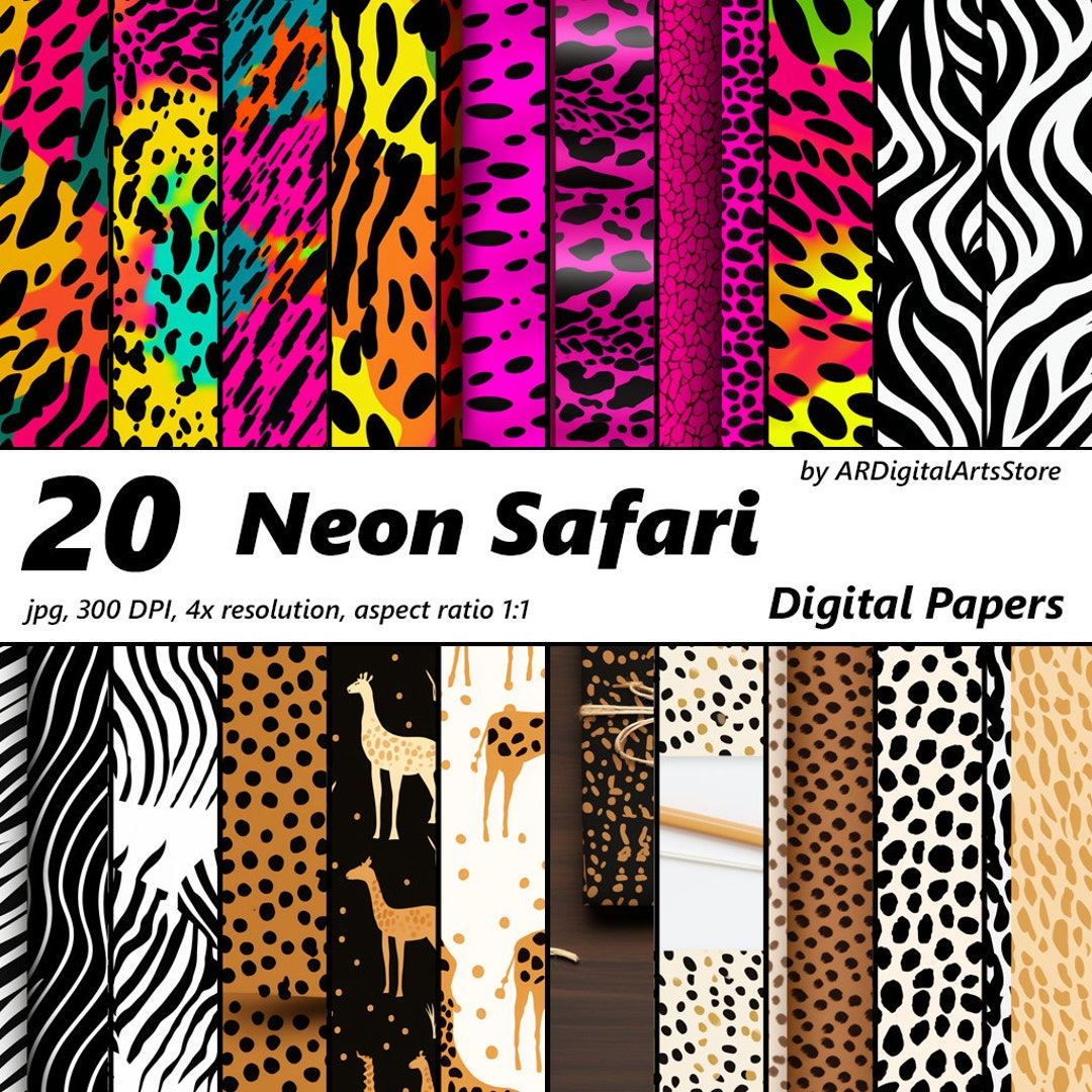20 Neon Safari Animal Print Digital Paper, Background , Unique ...