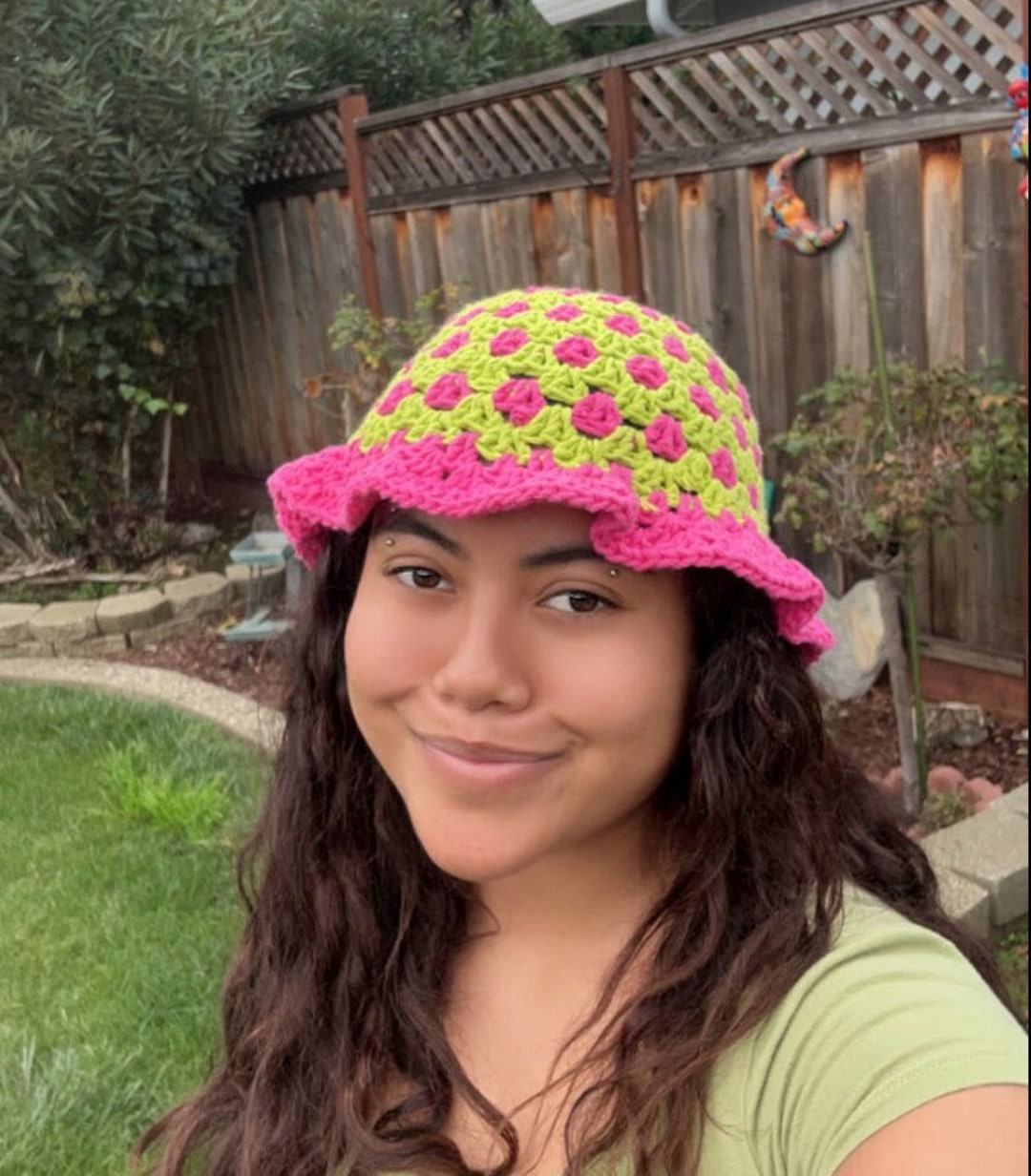 Vibrant Green&pink Granny Bucket Hat - Etsy