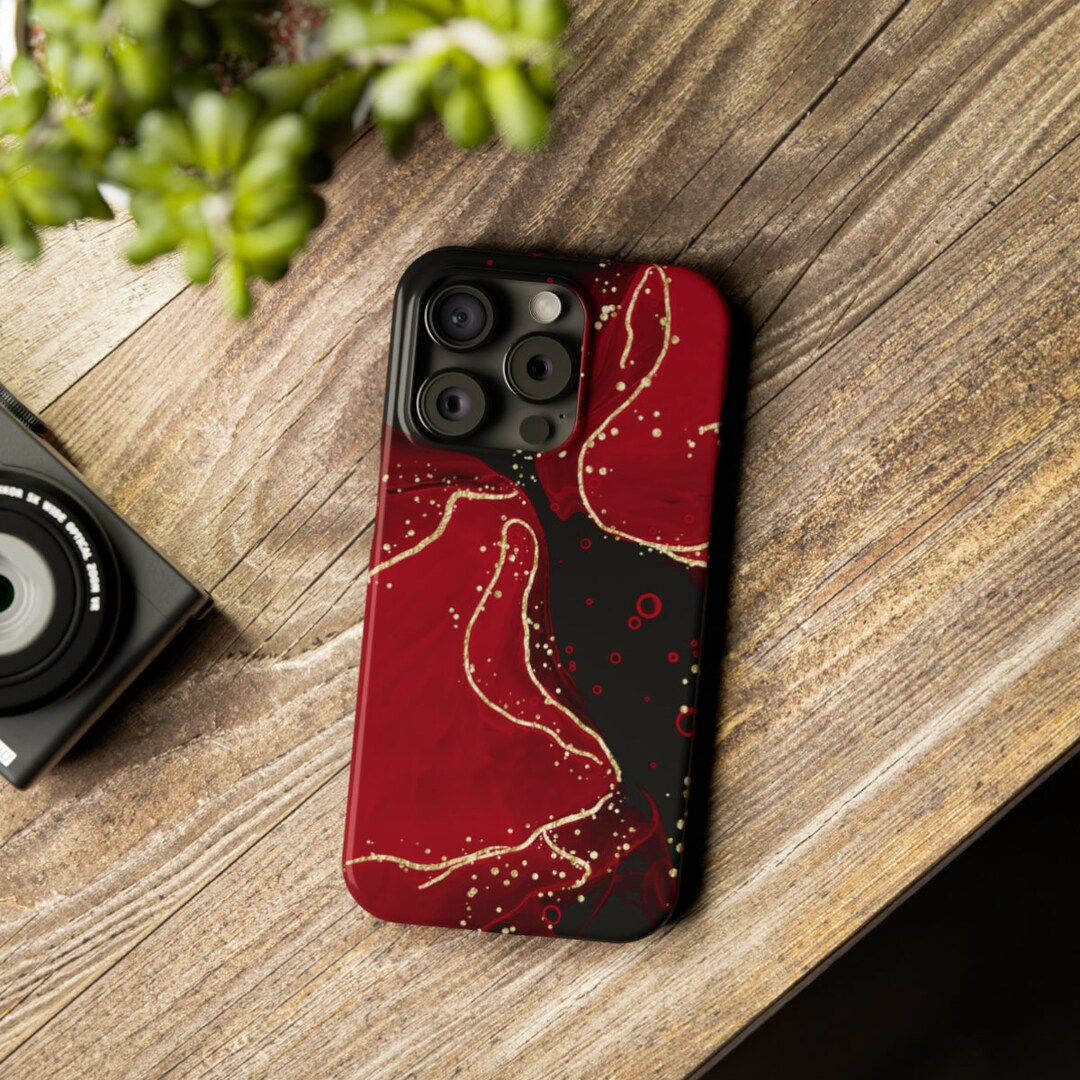 Red Gold Marble Black Slim Phone Case, Custom iPhone Case, Custom Cell ...