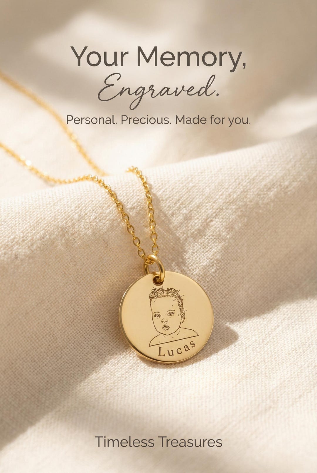 Photo Engraved Necklace, Custom Name Necklace, Engraved Photo Necklace ...
