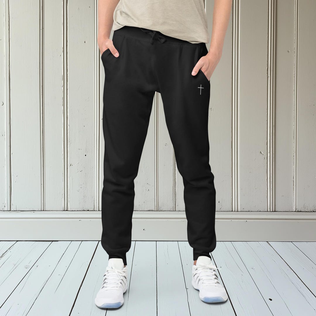 Embroidered Jesus Cross Unisex Sweatpants, Religious Sweats, Christian ...