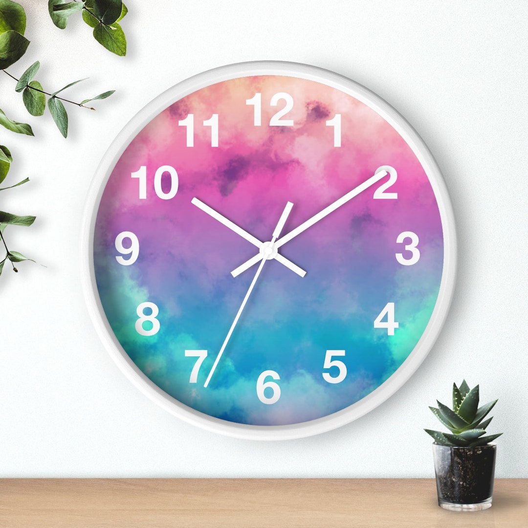 Rainbow Wall Clock, Kids Room Wall Clock, Rainbow Clouds, Baby Room ...