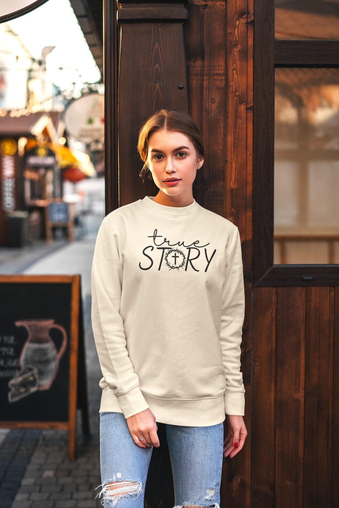 Jesus Sweatshirt, True Story Jesus Cross Crown of Thorns, Religious ...