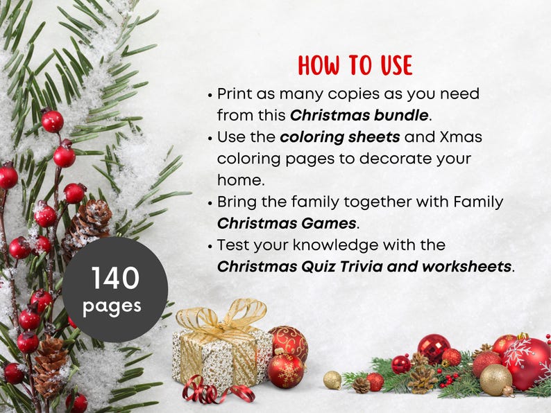 140 Printable Christmas Activity, Xmas Coloring Pages, Christmas Quiz ...