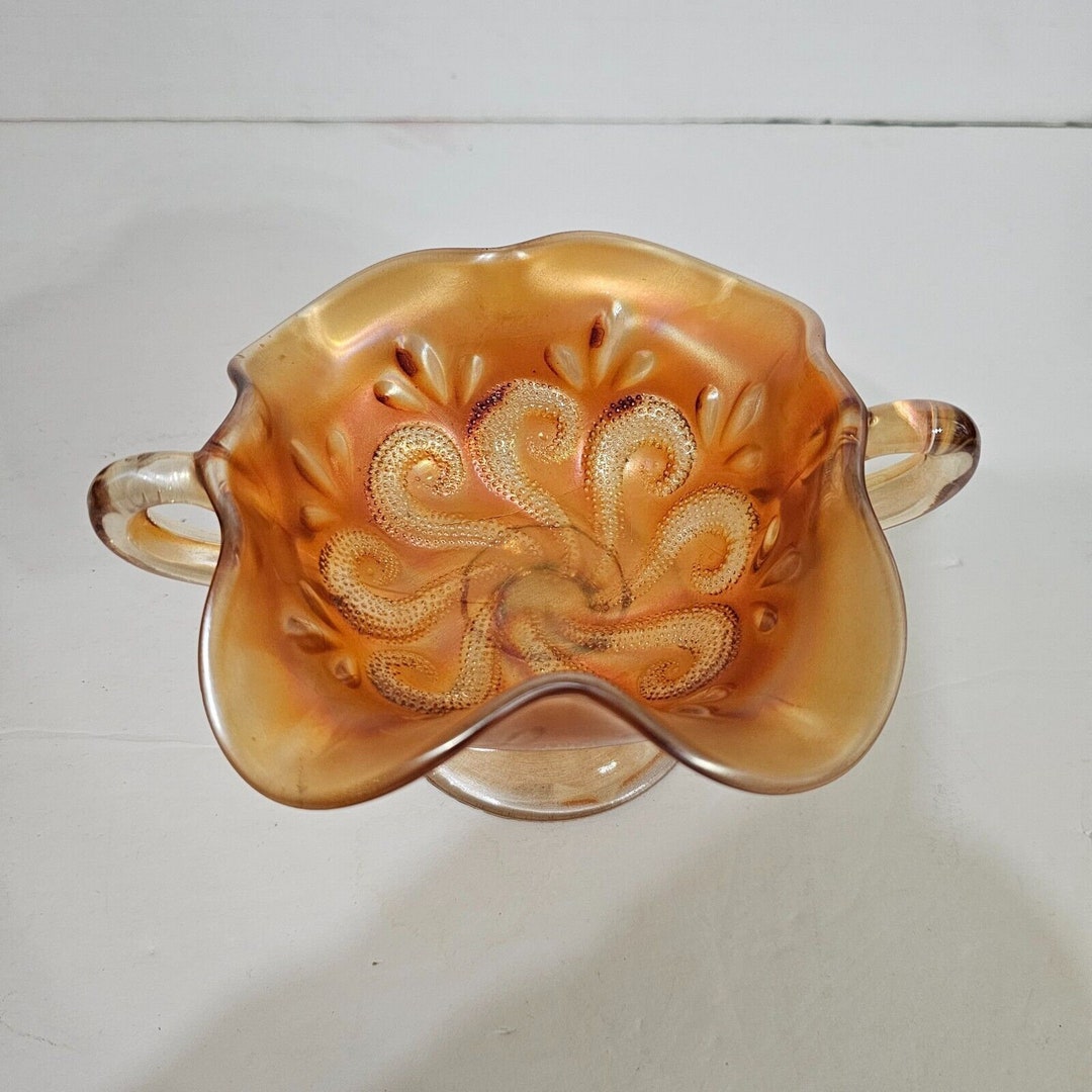 Vintage Dugan Carnival Glass Question Mark Pattern Bon Bon Dish Double ...