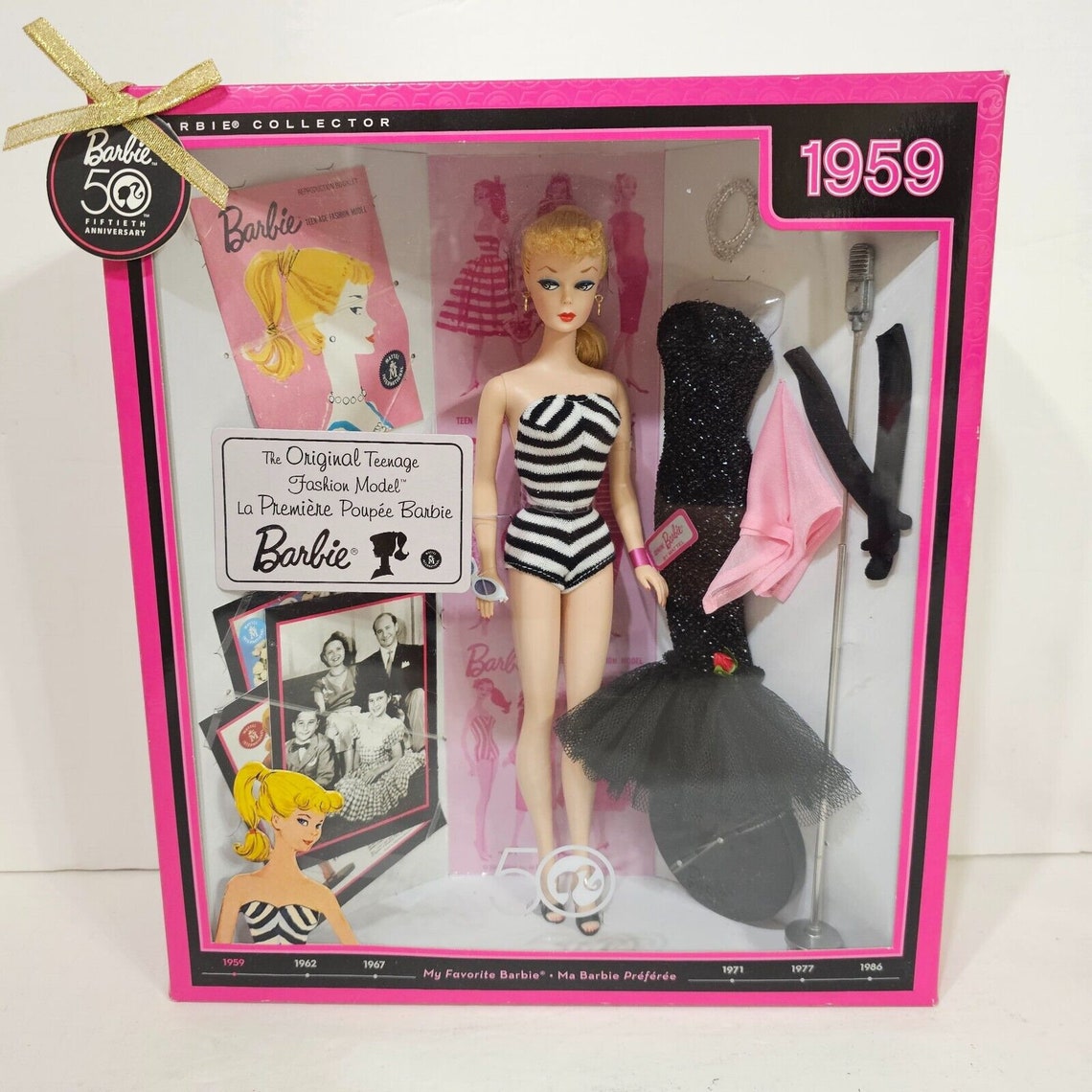 2008 New 50th Anniversary Barbie Doll 1959 Vintage 50s Striped Swimsuit ...