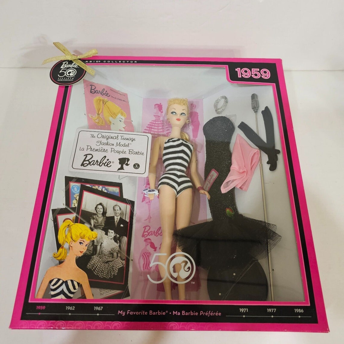 2008 New 50th Anniversary Barbie Doll 1959 Vintage 50s Striped Swimsuit ...