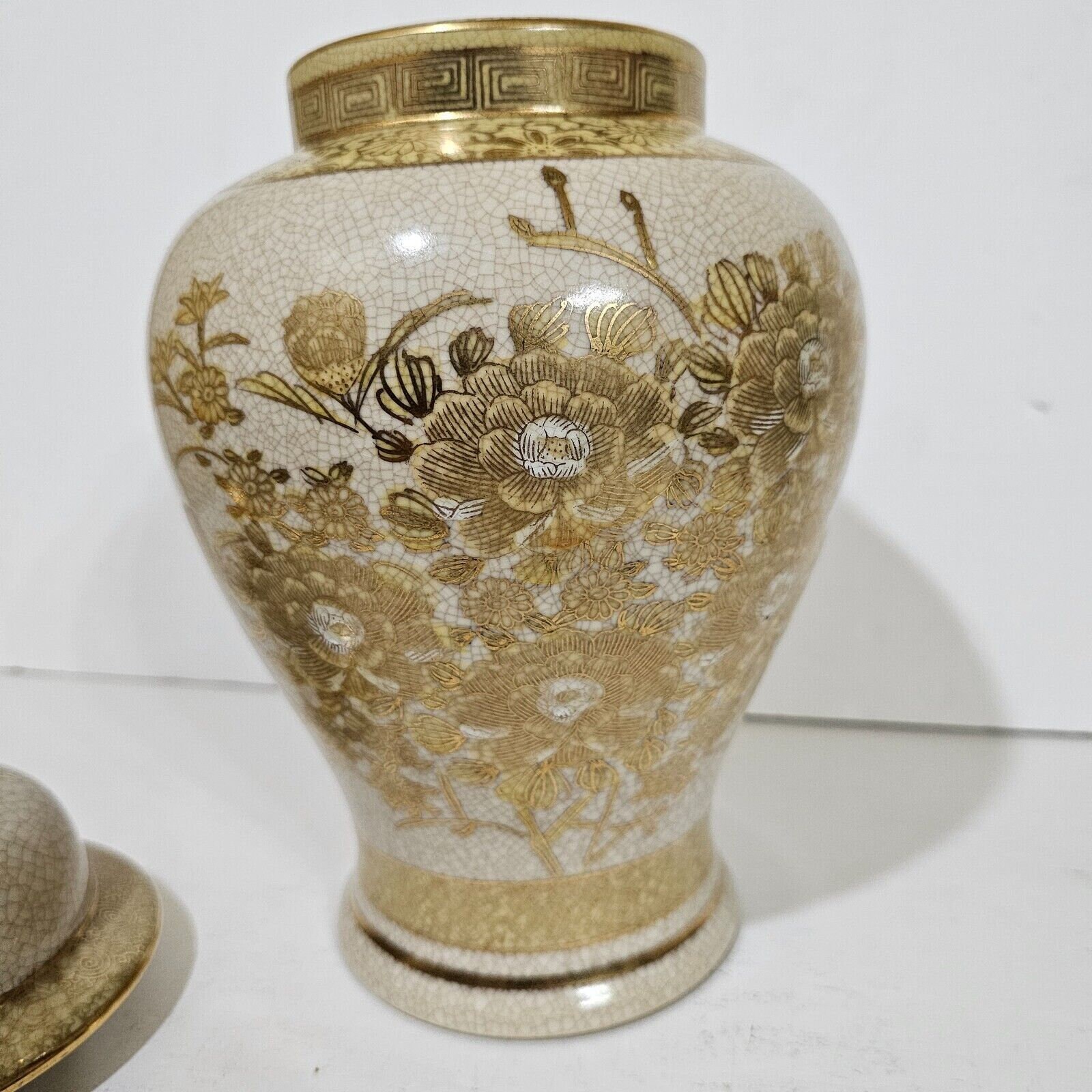 Japanese Ginger Urn Early 20th C. Emperors Lidded Cream/gray Opulent ...