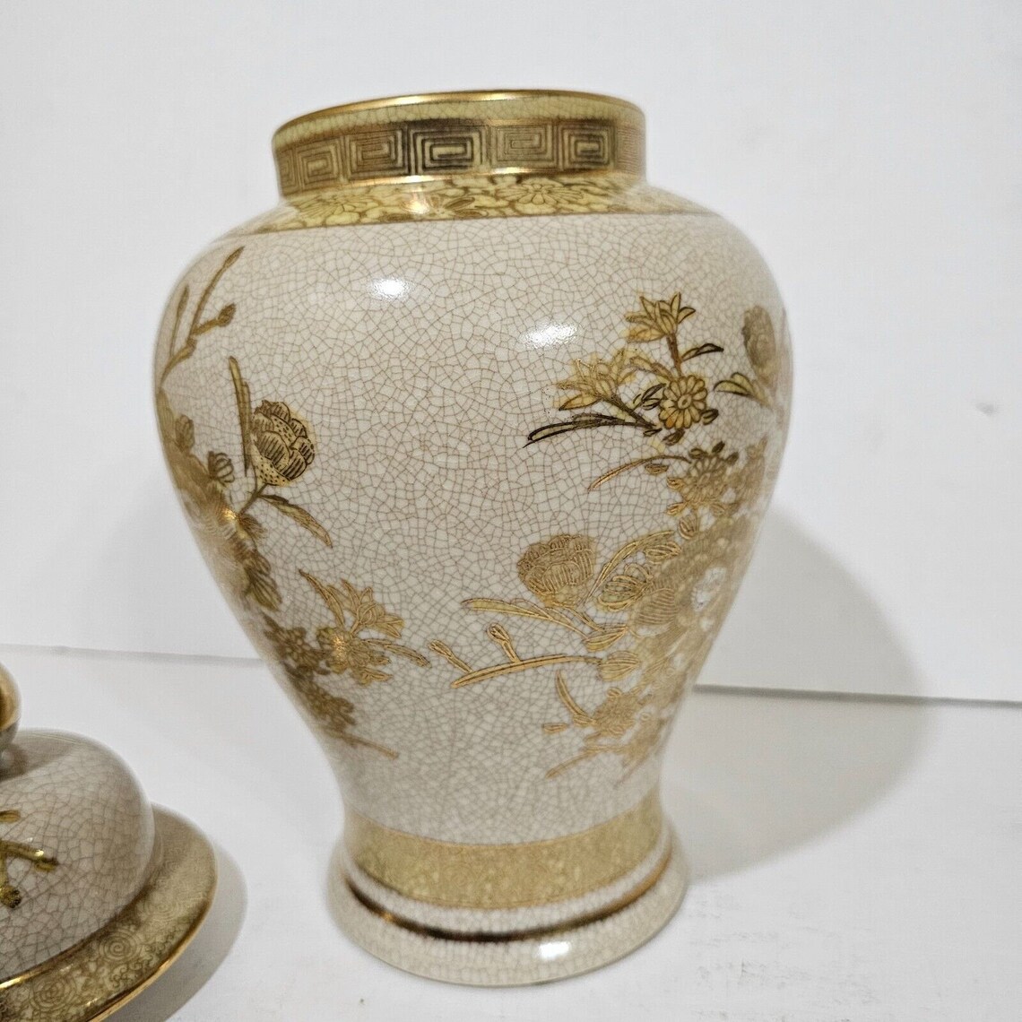Japanese Ginger Urn Early 20th C. Emperors Lidded Cream/gray Opulent ...